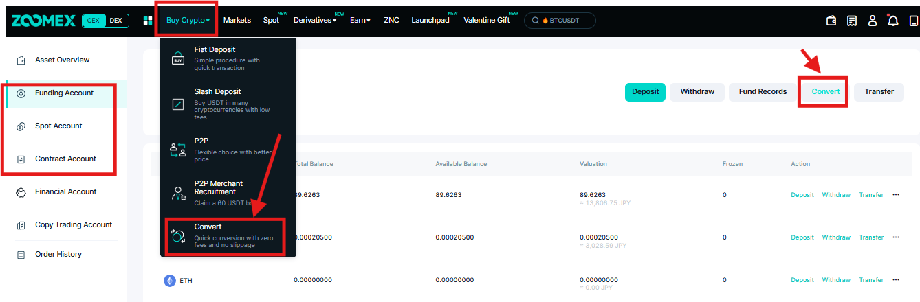 How to convert your assets? – ZOOMEX